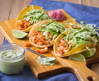 Crawfish Tacos with Creamy Avocado Tomatillo Salsa | Albertsons