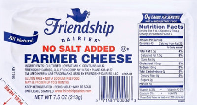 Friendship Unsalted Farmers Cheese - 7.5 Oz - Albertsons