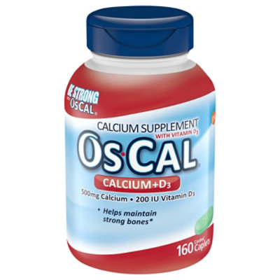 Os-Cal Calcium Supplement Calcium + D3 Coated Caplets - 160 Count - safeway