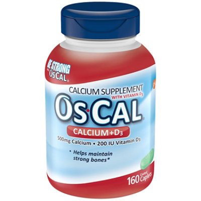 Os-Cal Calcium Supplement Calcium + D3 Coated Caplets - 160 Count ...