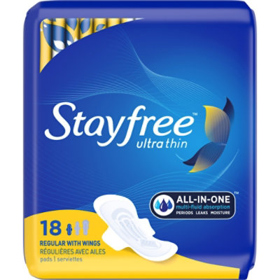 Stayfree Ultra Thin Regular Pads with Wings - 18 Count - safeway