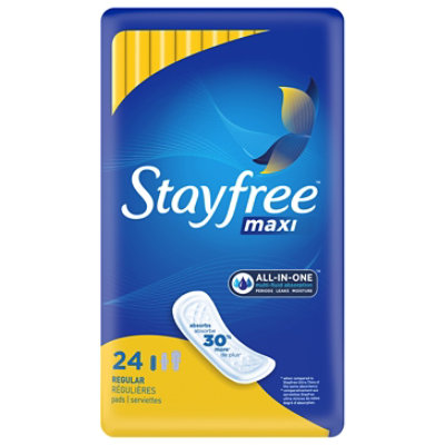 Stayfree Maxi Regular Absorbency Pads without Wings - 24 Count - safeway