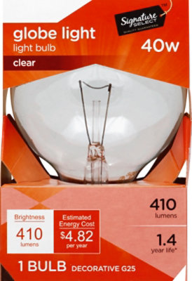 Signature SELECT Light Bulb Globe Clear 40W 410 Lumens - Each - safeway