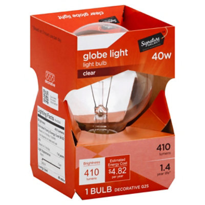 Signature SELECT Light Bulb Globe Clear 40W 410 Lumens - Each - albertsons