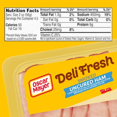 Oscar Mayer Deli Fresh Smoked Uncured Ham Sliced Lunch Meat Tray - 9 Oz ...