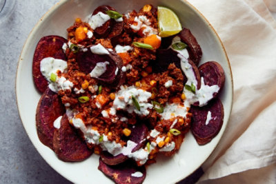 Beef and Butternut Skillet with Monterey Jack and Purple Sweet Potato ...