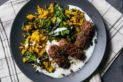 Beef Kofta over Turmeric Rice with Spinach, Pine Nuts, and Currants ...
