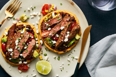 Carne Asada Sopes with Avocado-Corn Salsa and Refried Black Beans ...