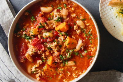 Chicken Chili with Sweet Potato, White Beans, and Pull-Apart Garlic ...