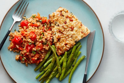Pine Nut-Crusted Salmon with Creamy Tomato Farro | Safeway