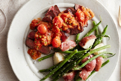 Seared Steak with Cherry Tomato Vinaigrette - Recipe by Plated | Albertsons