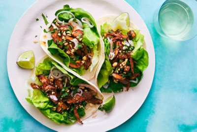 Soy-Glazed Chicken Tacos with Cilantro, Peanuts, and Pickled Shallot ...