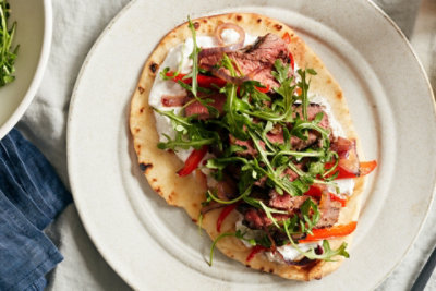 Steak Gyros with Greek Yogurt–Feta Sauce and Peppers - Recipe by Plated ...