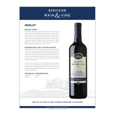 Beringer Main & Vine Merlot Red Wine - 750 Ml - safeway
