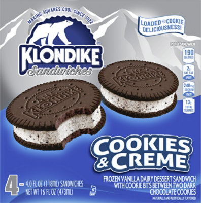 Klondike Cookies And Creme Frozen Dairy Dessert Sandwiches 4 Fl Oz