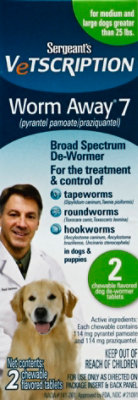 Sergeants Vetscription Worm Away & De-Wormer Chewable Flavored Tablets ...