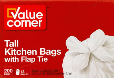 Value Corner Kitchen Bags Flap Tie Tall 13 Gallon - 200 Count - safeway