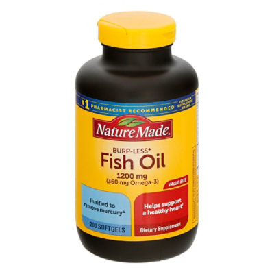 Nature Made Fish Oil Liquid Softgels 1200 mg Burp-Less - 200 Count ...