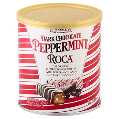 ROCA Toffee Buttercrunch With Peppermint Candy And Dark Chocolate Can 9 Oz carrsqc