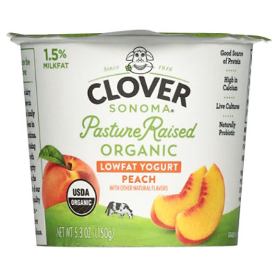 Clover Organic Farms Yogurt Natural Peach Lowfat - 6 Oz - safeway