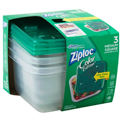 Ziploc Containers & Lids Square Medium Green - 3 Count - Albertsons
