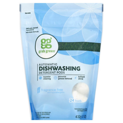 Grab Green Dishwashing Detergent Pods Automatic Fragrance Free 24 Count ...