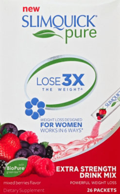 SLIMQUICK Pure Drink Mix Extra Strength Packets Mixed Berries Flavor ...