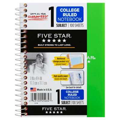Mead Notebook Five Star College Ruled 1 Subject 100 Sheets - Each ...