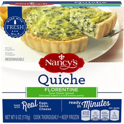 Nancy's Florentine Quiche with Eggs Swiss Cheese & Spinach Frozen Meal ...