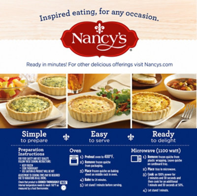 Nancy's Florentine Quiche with Eggs Swiss Cheese & Spinach Frozen Meal ...