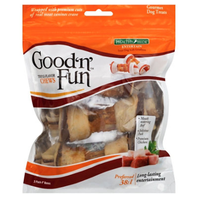 Healthy Hide Good N Fun Dog Treats Gourmet Chew Bone Triple Flavor 4 ...