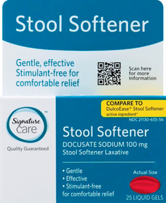 Signature Care Stool Softener Laxative Docusate Sodium 100mg Liquid Gel ...