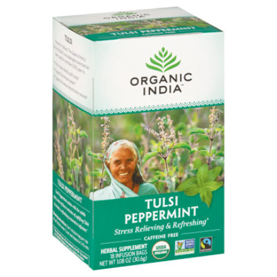 Organic India Tulsi Tea Organic Caffeine Free Peppermint 18 Count - 1. ...
