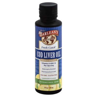 Barleans Fresh Catch Cod Liver Oil Lemon Flavor - 8 Oz - Albertsons