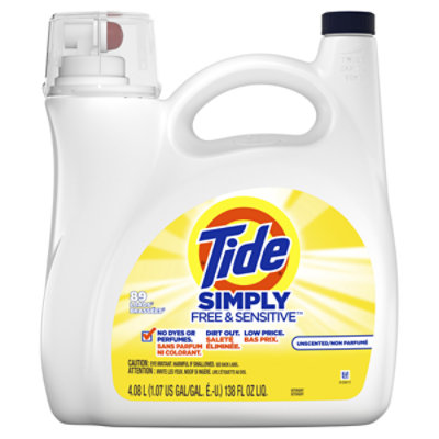 Tide Liquid Detergent Simply Free & Sensitive Unscented Jug - 138 Fl ...