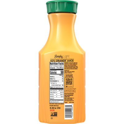 Simply Orange Light Juice Pulp Free With Calcium & Vitamin D - 52 Fl ...