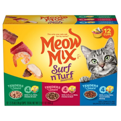 Meow Mix Tender Favorites Surf N Turf Cat Food Cups Variety Pack Box ...