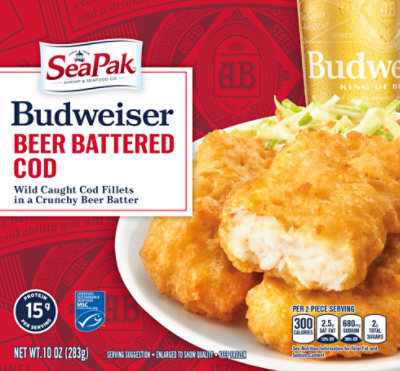SeaPak Shrimp & Seafood Co. Cod Fillets Frozen Budweiser Beer Battered ...