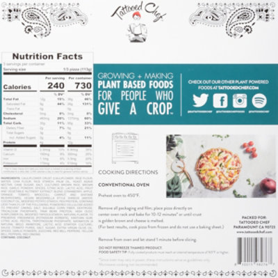 Tattooed Chef Roasted Vegetable Frozen Pizza - 12 Oz - Albertsons