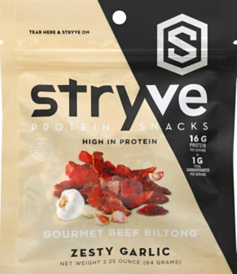 Stryve Protein Snacks Gourmet Beef Biltong Zesty Garlic - 2.25 Oz ...