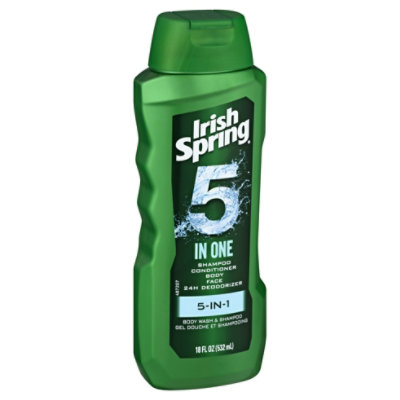 Irish Spring 5 in 1 Mens Body Wash and Shampoo. Washes Away Bacteria ...
