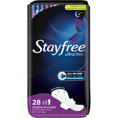 Stayfree Ultra Thin Overnight W/Wings - 28 Count - safeway