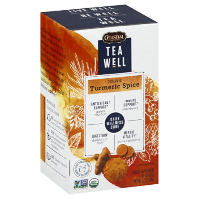 Celestial Tea Well Herbal Supplement Turmeric Spice - 16 Count - safeway