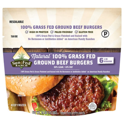 Sunfed Ranch Beef Patties Grass Fed Frozen 90/10 - 24 Oz - Albertsons
