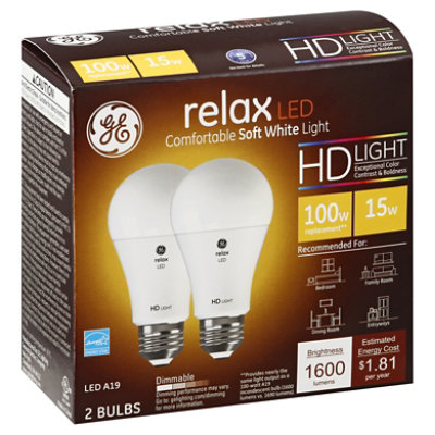 GE Light Bulb Relax LED HD Light Soft White Dimmable 100 Watts A21 - 2 ...