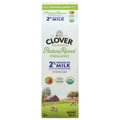 Clover Sonoma Organic Milk Reduced Fat 2% 1 Quart - 946 Ml - Safeway