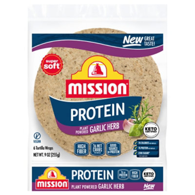 Mission Protein Garlic Herb Tortilla Wraps - 6 Count - albertsons