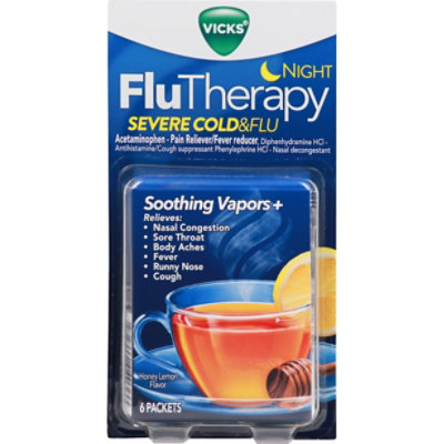 Vicks FluTherapy Pain Reliever Night Severe Cold & Flu Packets Honey ...