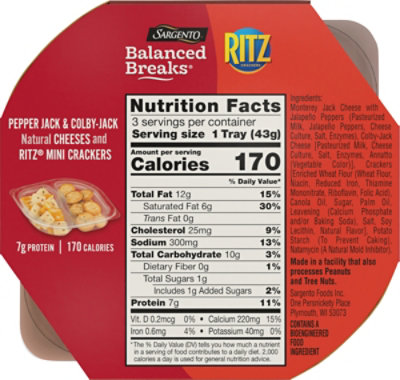 Sargento Balanced Breaks Cheese & Crackers Pepper Jack & Colby Jack And ...