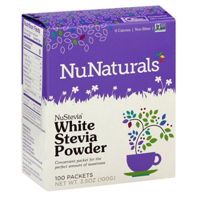 NuNaturals Sweetener White Stevia Powder 100 Packets - 3.5 Oz - carrsqc